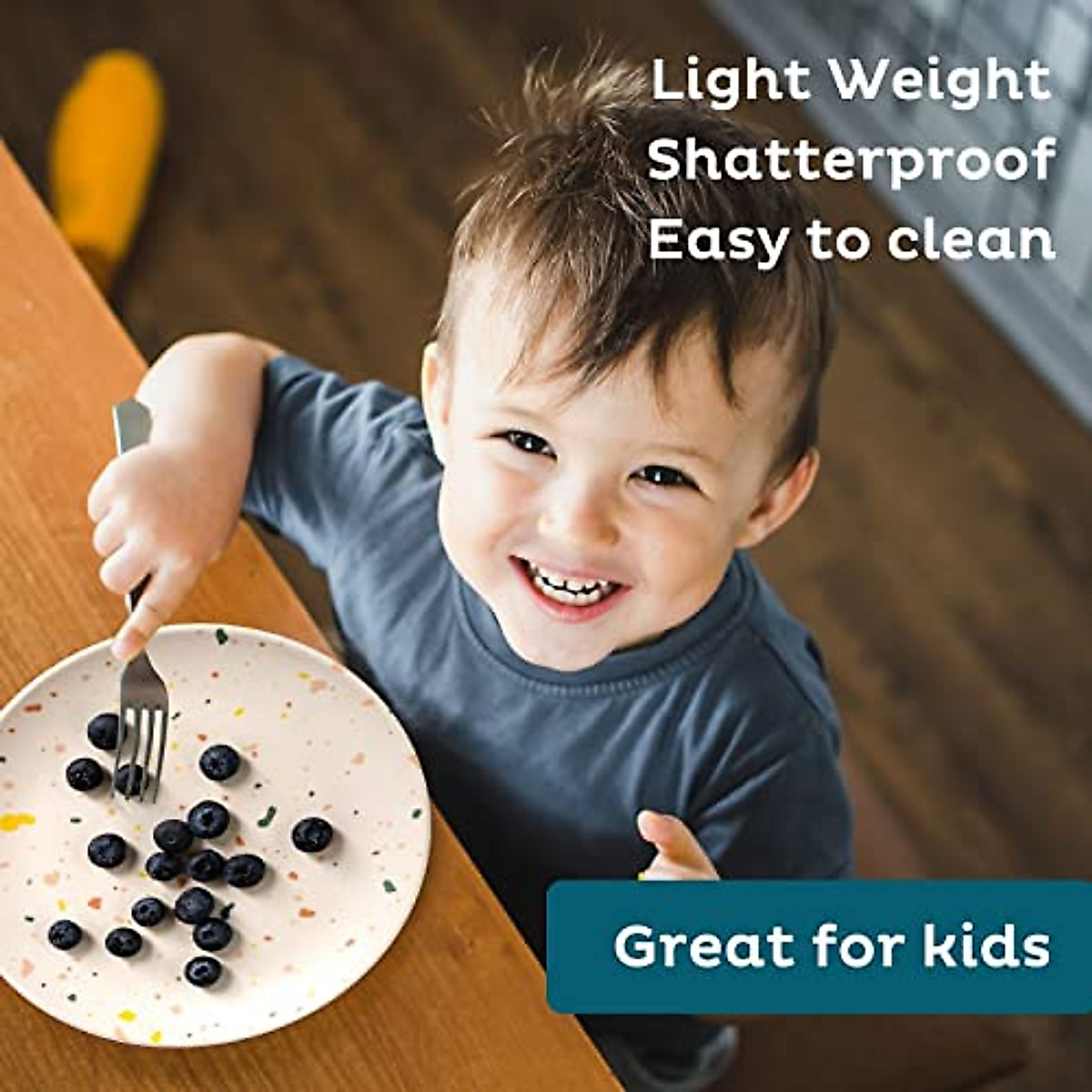 Nook Theory 4-Pack Bamboo Fiber Dinner Plates - Bamboo Plates Reusable, Unbreakable Plates, Food-Grade, Dishwasher Safe Plates - Kids Plates, Toddler Plates for Home, Outdoor (Celebration)