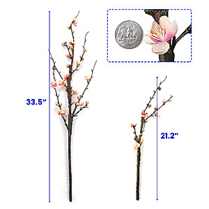 SNAIL GARDEN 2Pack Artificial Plum Blossom Flowers, Faux Long Stem Plum Blossom Bouquet with 13 Heads Full Bloom Plum & 23 Silk Flower Buds-Fake Plum Branches for Home Table Decoration (33.5", 21.2")