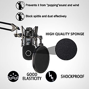 ATR2500X Shock Mount with Pop Filter and Foam Windscreen to Reduce Vibration Noise Matching Mic Boom Arm Stand for Audio-Technica ATR 2500X and ATR2500 USB Condenser Microphone by YOUSHARES