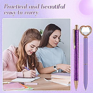 6 Pcs Ballpoint Pen Set Include Crystal Diamond Pen Slim Metal Ballpoint Pens Black Ink Stylus Pen Liquid Sand Pen Retractable Glitter Pen for Office School Gifts Wedding Party Supplies (Purple)