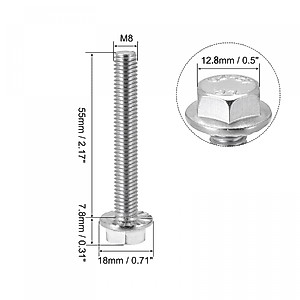 uxcell M8x55mm Hex Serrated Flange Bolts Screws Metric Thread 304 Stainless Steel 5pcs