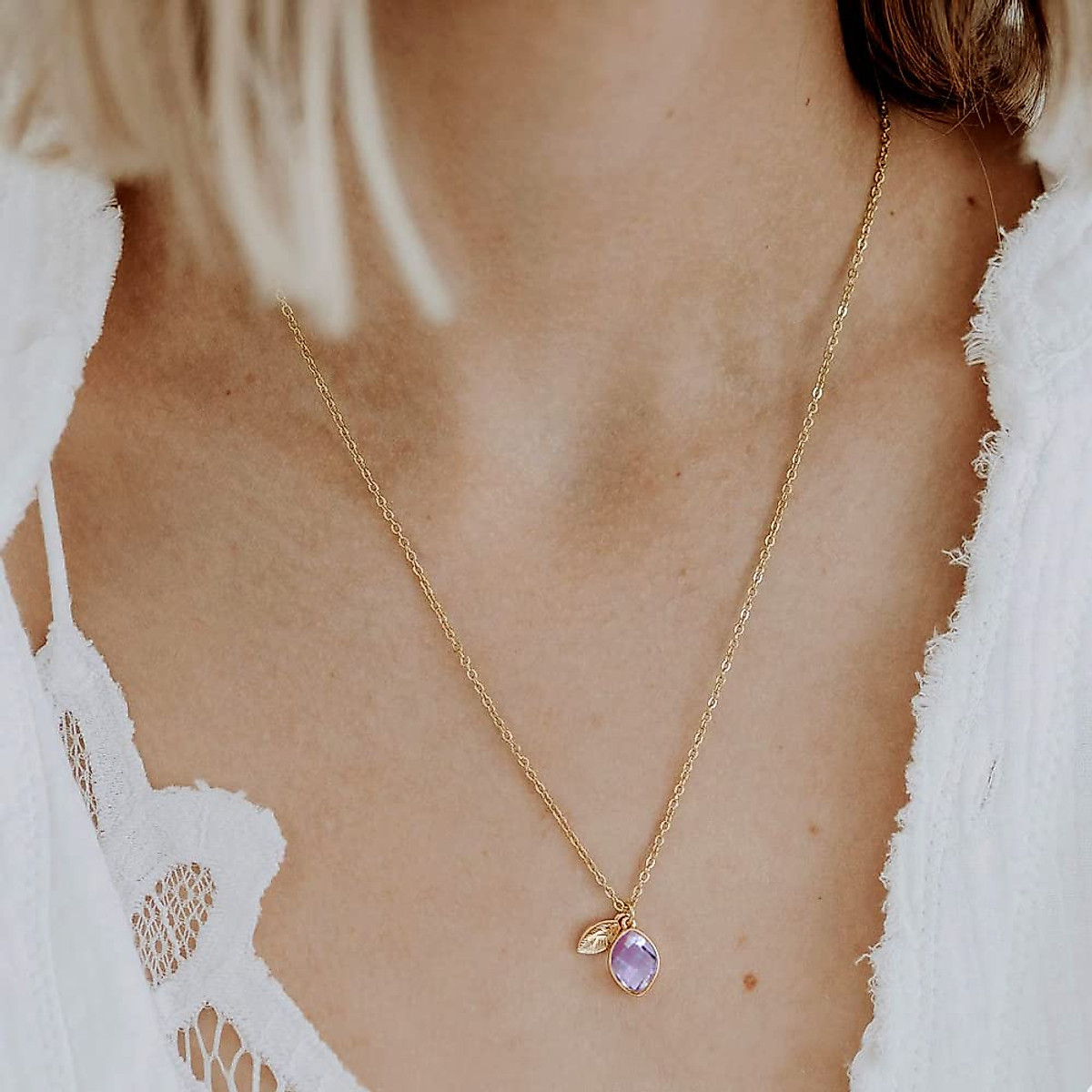 Me&Hz June Birthstone Necklace for Women 14K Gold Filled Dainty A Initial Necklace Light Purple Crystal Pendant Alexandrite Necklace for Mom Daughter Grandma Personalized June Birthday Gift