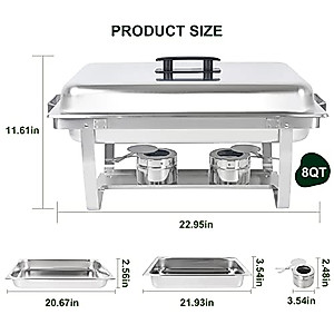 IMACONE 4 Pack Chafing Dish Buffet Set, 8QT Stainless Steel Rectangular Chafers and Buffet Warmer Sets for Catering, with Food & Water Pan, Lid, Foldable Frame, Fuel Holder for Event Party Holiday