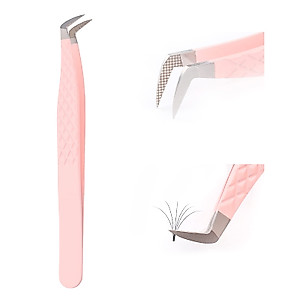 Lash Tweezers for Eyelash Extensions for Volume and Lighter Mega Volume Fans Professional Precision Stainless Steel Lash Extension Tweezers Curved Boot Angled Tips
