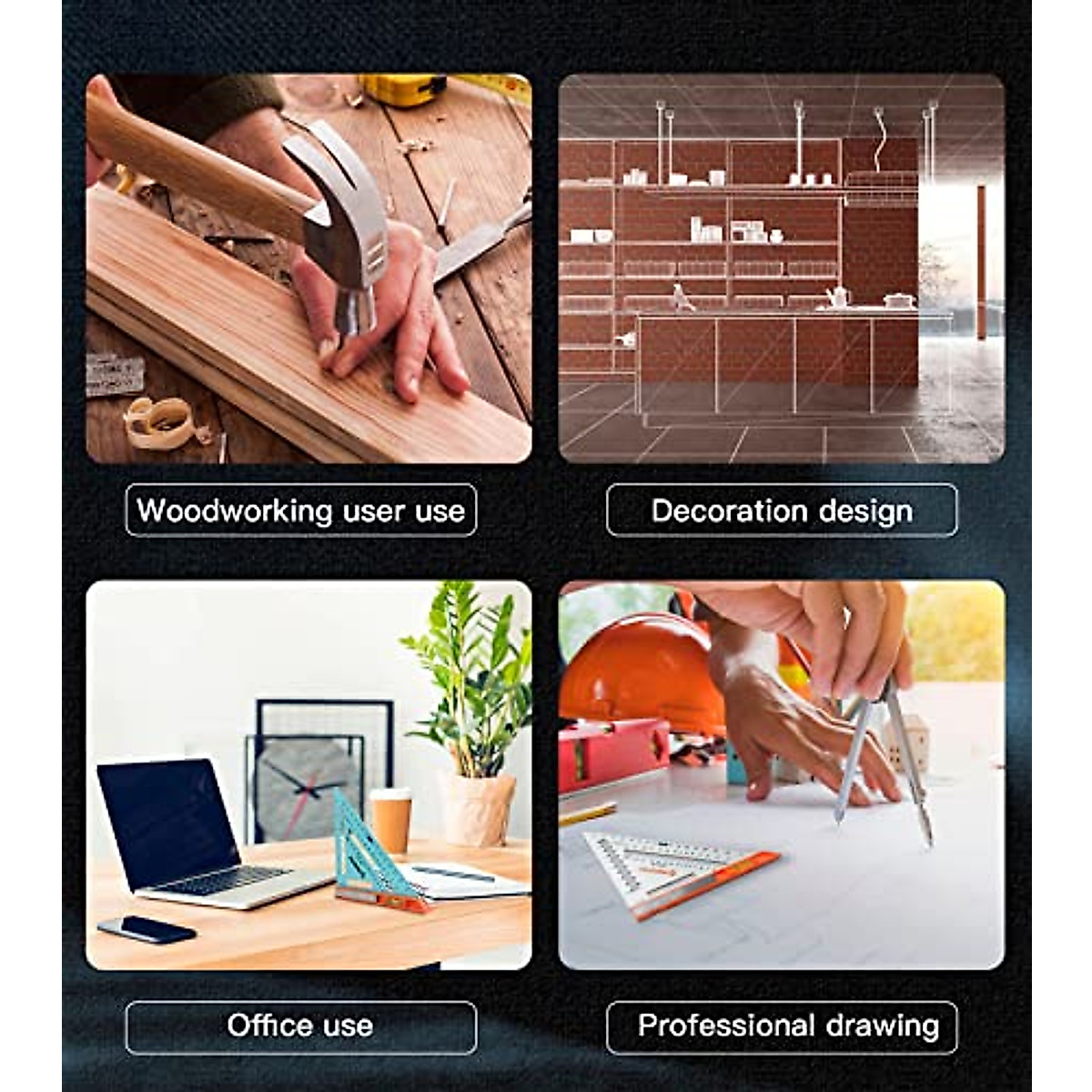 RONGPRO Multifunctional Rafter Square, 7 Inch Triangle Carpenter Square Metal Alloy, Rafter Square Layout Tool