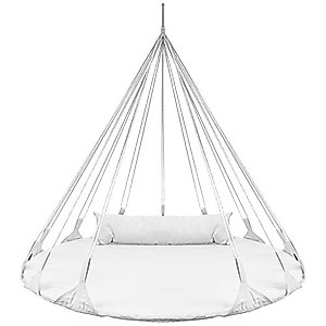 Sorbus 56" Stylish Hanging Swing Nest - Premium Cotton Double Hammock Daybed Saucer Style Lounger Swing - 264lbs Sturdy Spinner Tree Swing w/Pillow - Easy Setup - for Indoor/Outdoor, Travel - White