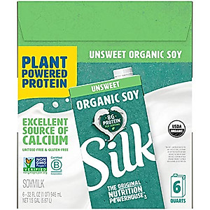 Silk Shelf-Stable Organic Soy Milk, Unsweetened, Dairy-Free, Vegan, Non-GMO Project Verified,32 Fl Oz(Pack of 6)