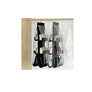 None/Brand Storage Handbag,Hanging Handbag Organizer Dust-Proof Storage Holder Bag Wardrobe Closet,with 6 Pockets(Black+Gray) (Gray)