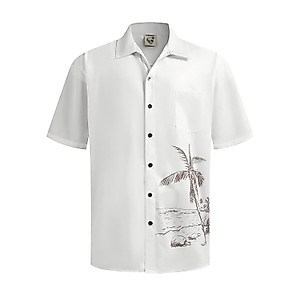 Hardaddy Men's Hawaiian Shirt Short Sleeves Coconut Printed Button Down Summer Beach Casual Shirts White XXL