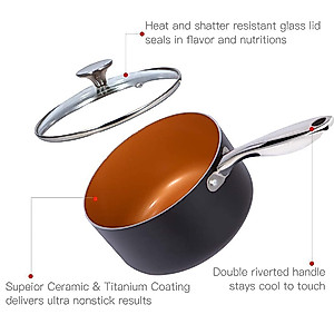 MICHELANGELO 3 Quart Saucepan + 11 Inch Frying Pan with Lid, Ultra Nonstick Coppper Sauce Pan with Lid, Ceramic Nonstick Saucepan and Frying Pan Small Sauce Pot, Copper Pot and Pan Set