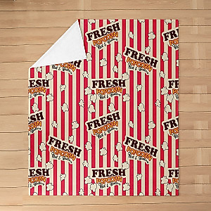 Feelyou Popcorn Pattern Plush Throw Blanket, for Girls Boys Movie Theater Flannel Fleece Blanket Red White Stripe All Season,Bed Blanket Room Decor Vintage Cinema Movie Theater 40"x50"