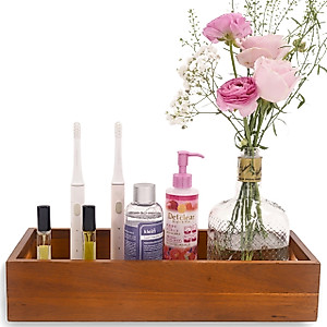 KOLWOVEN Bathroom Tray, Toilet Tank Topper Paper Storage Decorative Organizer Box Wood Vanity Perfume Tray for Counter Decor Dresser Tops