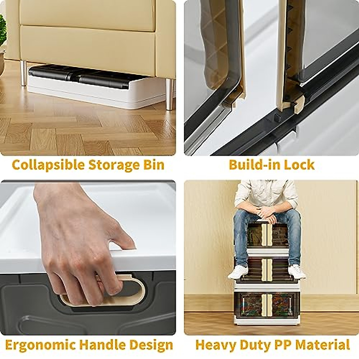 Diruion Storage Bins with Doors and Lids,11Gal (53QT) Stackable Storage Bin for Closet Organizers and Storage,Collapsible Storage Box with Wheels,Plastic Container for Clothes,Books,Toys, White