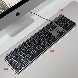 Macally Backlit Mac Keyboard Wired - Quiet, Sleek, and Functional - 3 Brightness Levels, 107 Keys - 5ft USB Wired Apple Keyboard - Backlit Wired Keyboard for Mac, iMac, MacBook Pro/Air - Space Gray
