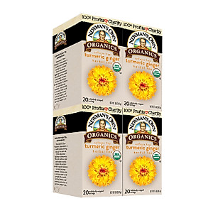 Newman’s Own Organic Turmeric Ginger Herbal Tea Caffeine-Free May Aid Digestion and Boost Immunity Turmeric Tea with20 Individually Wrapped Tea Bags Per Box (Pack of 4) USDA Certified