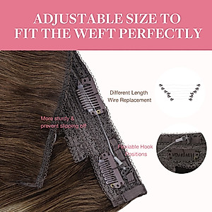 GOO GOO Wire Hair Extensions Human Hair, 4/26/4 Chocolate Brown with Honey Blonde Balayage 14inch 75g, Invisible Wire Hair Extensions with Transparent, Seamless Fish Line Hairpiece