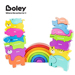 Boley Plastic Rainbow Stacking Block Toy Set - Baby Animal Building Shape Sorter Blocks - Great Educational Learning Toy for Kids, Children, Toddlers