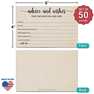 321Done 4x6 Advice and Wishes for the Mr. & Mrs. Cards, Made in USA - Kraft Tan, Rustic, Boho, Minimalist Wedding & Bridal Shower Fill-in Prompts Cardstocks - Set of 50