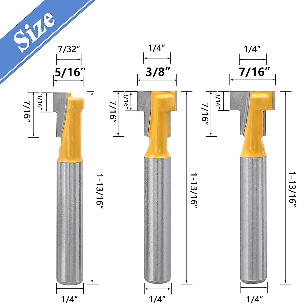 Mesee 5 Pieces T-Slot Router Bit Set, 1/4 Inch Shank T Slotting Keyhole Router Bits Woodworking T-Track Grooving Milling Cutter Tool for 5/16", 3/8", 1/2", 7/16", 5/8" Hex Bolts