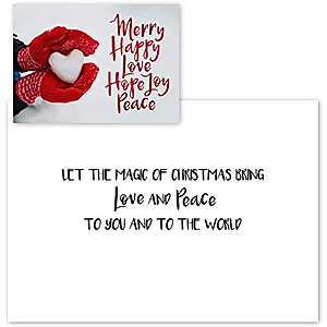 Red Mittens Heart Holiday Christmas Card - Set of 25 cards, 5'' x 7'' folded. Verse inside. Made in the USA. Blank white envelopes