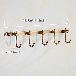 YUTU Bronze 5 Hooks Brass Towel Racks Brushed Antique Coat Hat Hooks Wall Mounted Bathroom
