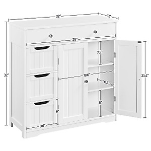 Topeakmart Bathroom Free-Standing Floor Cabinet, Practical Storage Cabinet with 4 Drawers and 2 Doors for Kitchen, Entrance Area, Living Room, Adjustable Shelves, Ample Space White