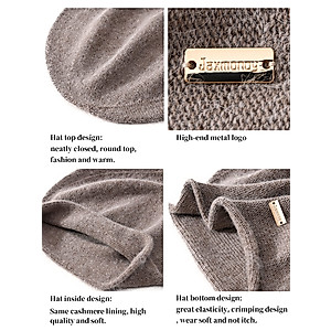 jaxmonoy Cashmere Slouchy Knit Beanie Hat for Women Winter Soft Warm Ladies Fleece Wool Knitted Skull Beanies Cap - Brown