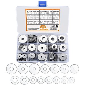 230 Pcs Stainless Steel Large Fender Washers, 15 Sizes Flat Penny Washers Assortment Kit for Car Ship Assembly, Furniture Installation, Electrical Connections, DIY Project (230)