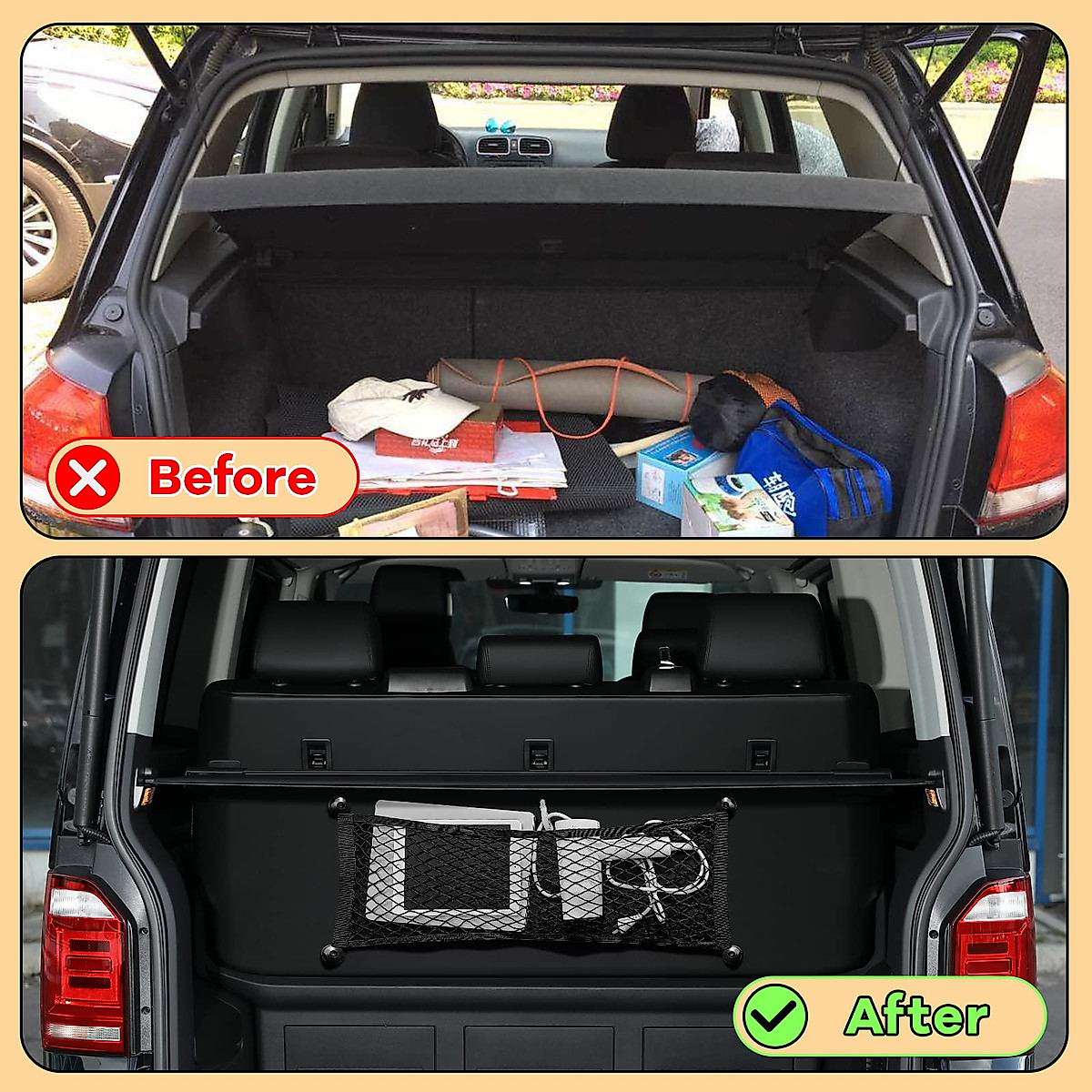 Frienda 2 Pieces Stretchable Small Cargo Net Pocket Storage Mesh Net Elastic Automotive Storage Pouch with 8 Pieces Mounting Screws and Hooks for Truck Car SUV Boats(25 x 9.8 Inches)