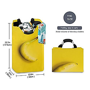 GOODOLD Large Storage Laundry Hamper,Collapsible Waterproof Dirty Clothing Bag with Handle for College Dormitory Bathroom Cloakroom Children's Room（Yellow Banana Fruit Art）