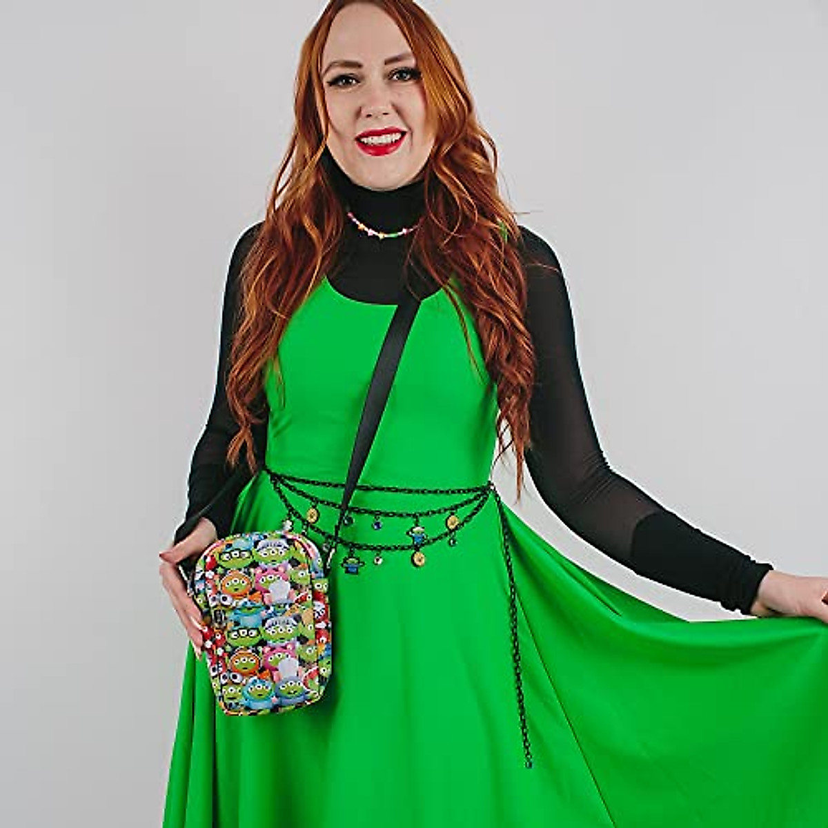 Buckle Down Disney Bag, Cross Body, Toy Story Aliens Character Cosplay Collage, Vegan Leather, Pixar Studios Collection