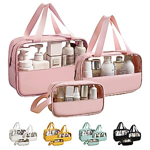 Toiletry Bag for Women Clear Travel Toiletry Bag Travel Makeup Bag Hanging Toiletry Bag for Men Toiletry Bags for Traveling Women Travel Bag for Toiletries Transparent Set(pink)