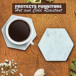 Lavaux Designs – Set of 6 Hexagon Marble Coasters | White Decor for Modern Homes | Drink Coasters for Coffee Table, Dining, Bar or Office| Made from 100% Solid Real Marble | Cute Stone Coasters
