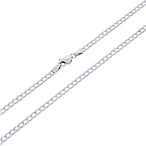 Nuragold 10k White Gold 3mm Solid Cuban Link Chain Curb Pendant Necklace, Mens Womens Jewelry 16" 18" 20" 22" 24" 26" 28" 30"