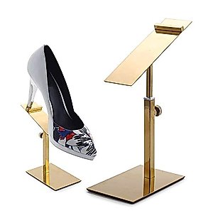 Greneric 2 Pack Stainless Steel Shoe Rack Sandals Display Stand High Heel Shoe Riser Men Leather Shoe Shelf Adjustable Height Pallet Stand Shoe Display Prop Rack for Shop,Clothing Store (Titanium)