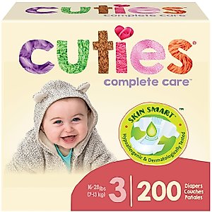 Cuties | Skin Smart, Absorbent & Hypoallergenic Diapers with Flexible & Secure Tabs | Bulk Case | Size 3 | 200 Count