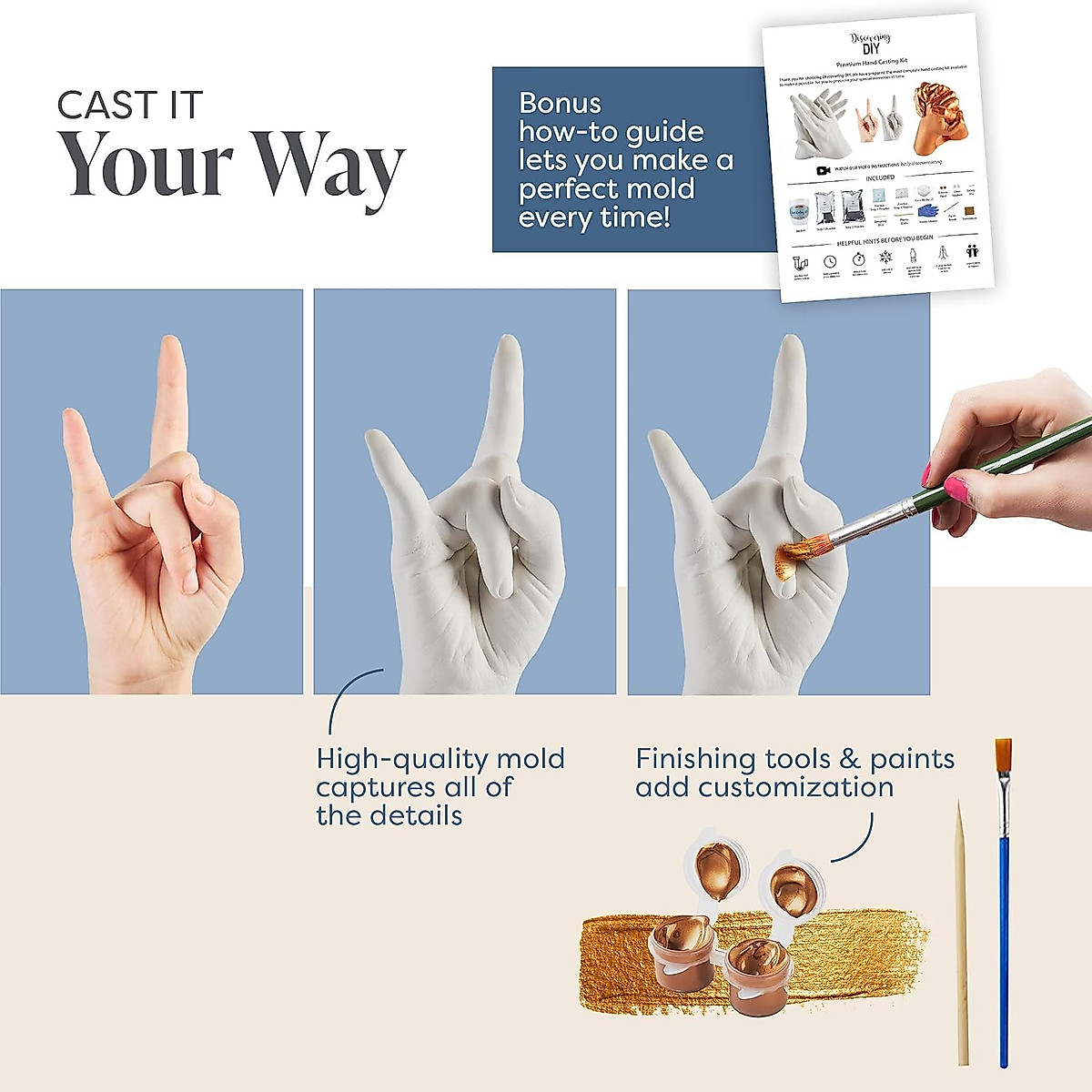Discovering DIY Hand Casting Kit - Craft Supplies for Plaster Mold w/Molding Powder, Gloves, Paint & Tools - Valentines Day Gifts for Women, Men and Anniversary - Couple Gifts for Adults