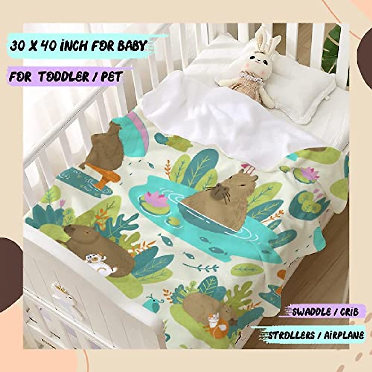 Artblanket Capybara Blanket Gifts, 40 X 30 Inch for Baby Capybara Throw Super Soft, Capybara Throw Blanket for Bed Couch Sofa for Capybara Lovers