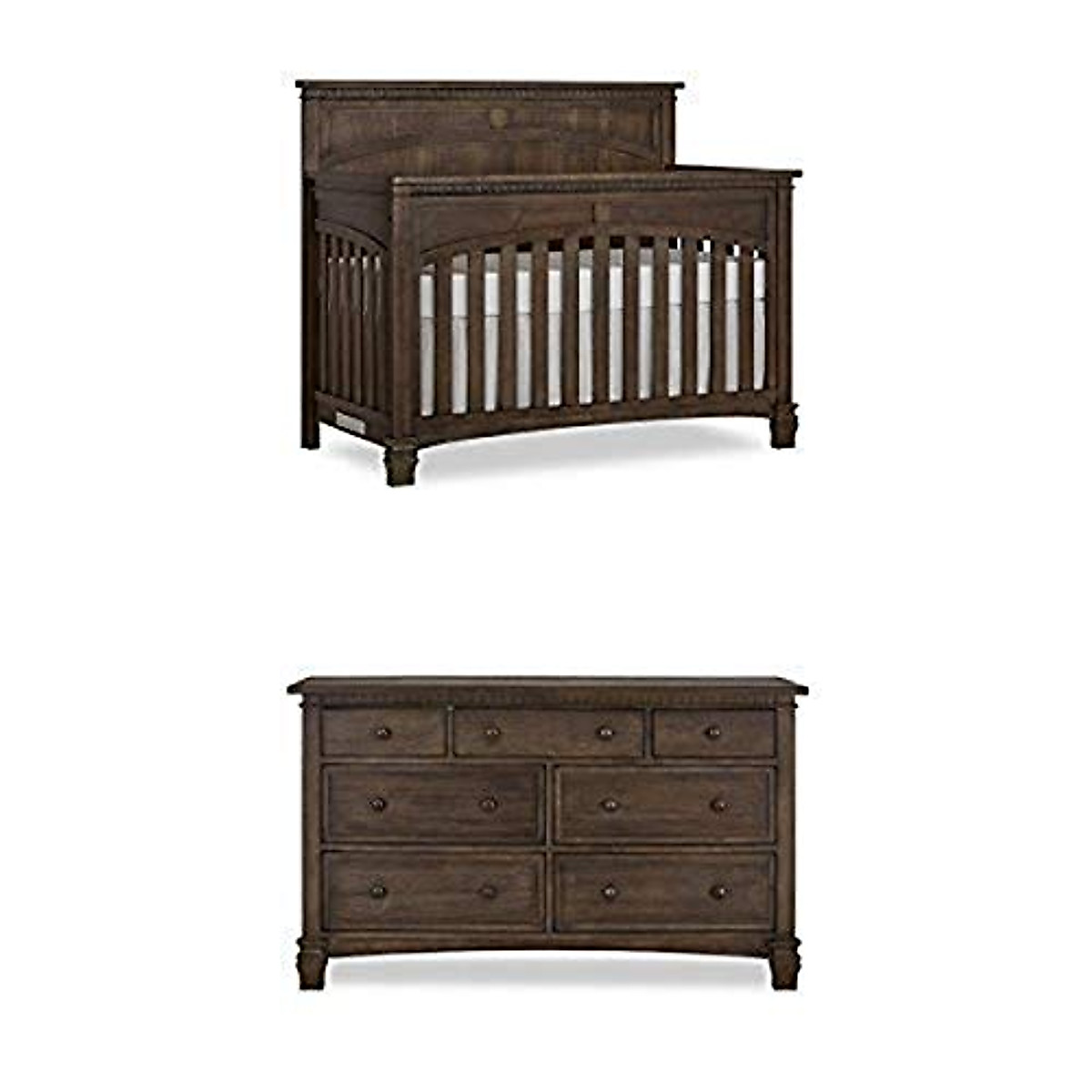 Evolur Santa Fe 5 in 1 Convertible Crib, Antique Brown with Double Dresser
