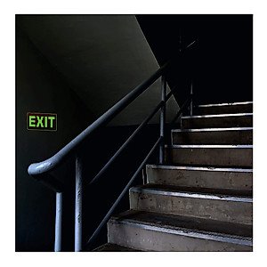 5 Pack Exit Sign for Business Lighted Glow in the Dark for Business - Comes with 2-Sided Tape - Non-Fade Colors/Durable, UV Protected, Easy to Mount - Waterproof - Peel & Stick