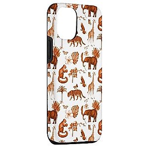 iPhone 14 Pro Orange Jungle Toile Pattern, Leopard, Monkey, Palm Trees Case