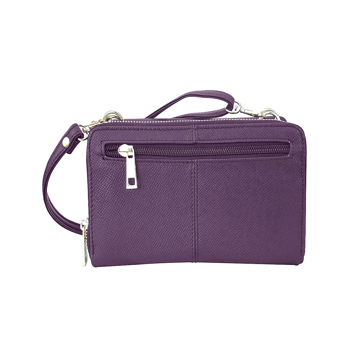 Roma Leathers Mini Leather Cross Body Purse - Premium Purple Embossed Cowhide Leather - Backside Detachable Wallet - Adjustable and Removable Shoulder Strap - Designed in USA