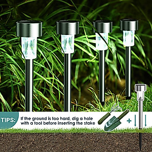 GIGALUMI Solar Lights Outdoor Waterproof, 20 Pack, Stainless Steel LED Solar Garden Lights for Patio, Lawn, Yard and Landscape, Garden Decor Patio Decor, Cold White