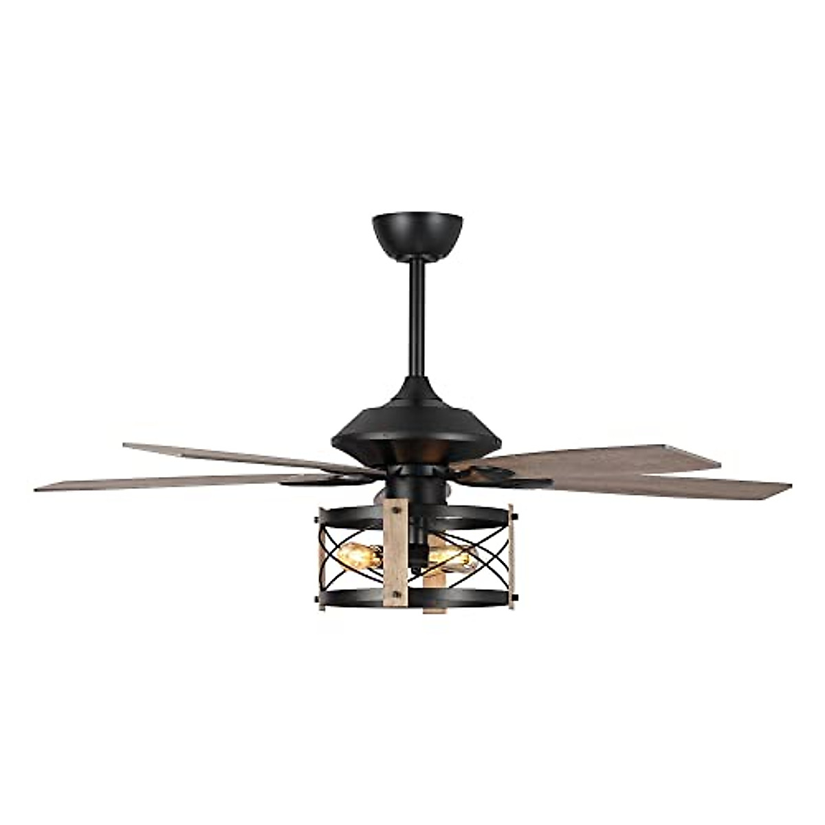 Parrot Uncle Ceiling Fans with Lights and Remote Farmhouse Ceiling Fan with Light 52 Inch Black Outdoor Ceiling Fans for Patios Covered, Reversible Motor