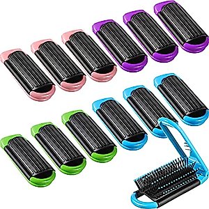 12 Pcs Travel Hair Brush Portable Folding Hair Brush with Mirror, Mini Compact Hair Comb Collapsible Pocket Brush for Family Travel Purse Gift (Purple, Pink, Blue, Green)
