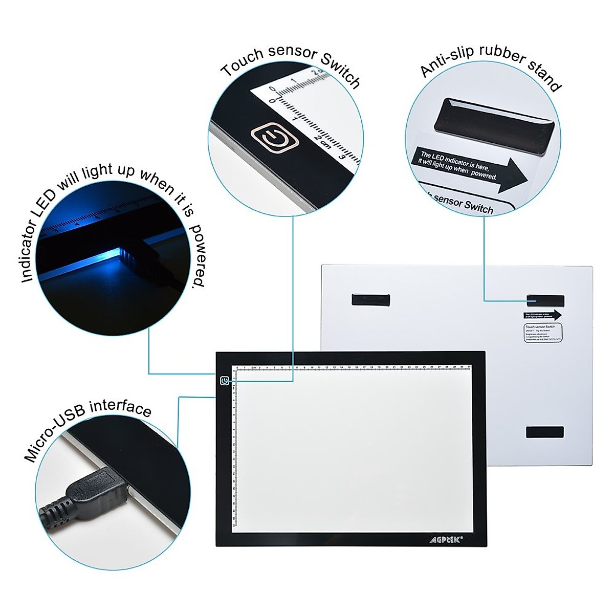 AGPtek New A4 LED Artcraft Tracing Light Pad Extra Large Active Area Ultra-Thin Stepless Brightness Control Tatoo Pad Animation, Sketching, Designing, X-ray Viewing W/USB Adapter (PSE Approval)