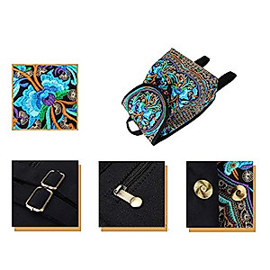 MAZEXY Handmade Embroidered Backpack for Women, Boho Shoulder Bag Vintage Ethnic Flower Cross-body Bag (Blue)