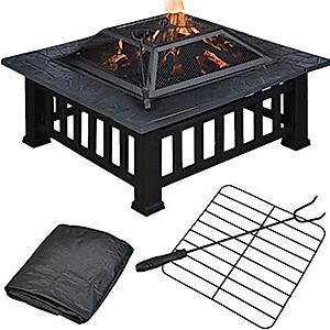 JAHH Fire Pit BBQ Firepit Brazier Square Table Stove Patio Heater Outdoor Garden