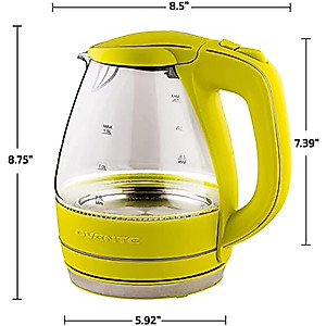 OVENTE Glass Electric Kettle Hot Water Boiler 1.5 Liter Borosilicate Glass Fast Boiling Countertop Heater - BPA Free Auto Shut Off Instant Water Heater Kettle for Coffee & Tea Maker - Green KG83G