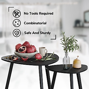 BAMEOS Bamboo Nesting Triangle End Table,Set of 2 Coffee Table Modern Minimalist Side Table for Living Room (Black)